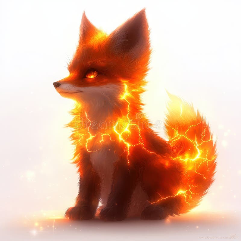 Mythical Fox with Glowing Lightning Patterns, Radiating Energy Stock ...