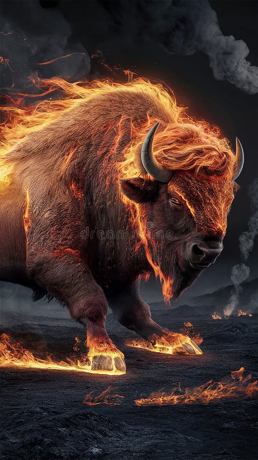 Mythical Hybrid Creature, Merging the Form of a Bison with the Essence ...