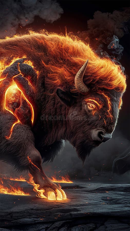 Mythical Hybrid Creature, Merging the Form of a Bison with the Essence ...