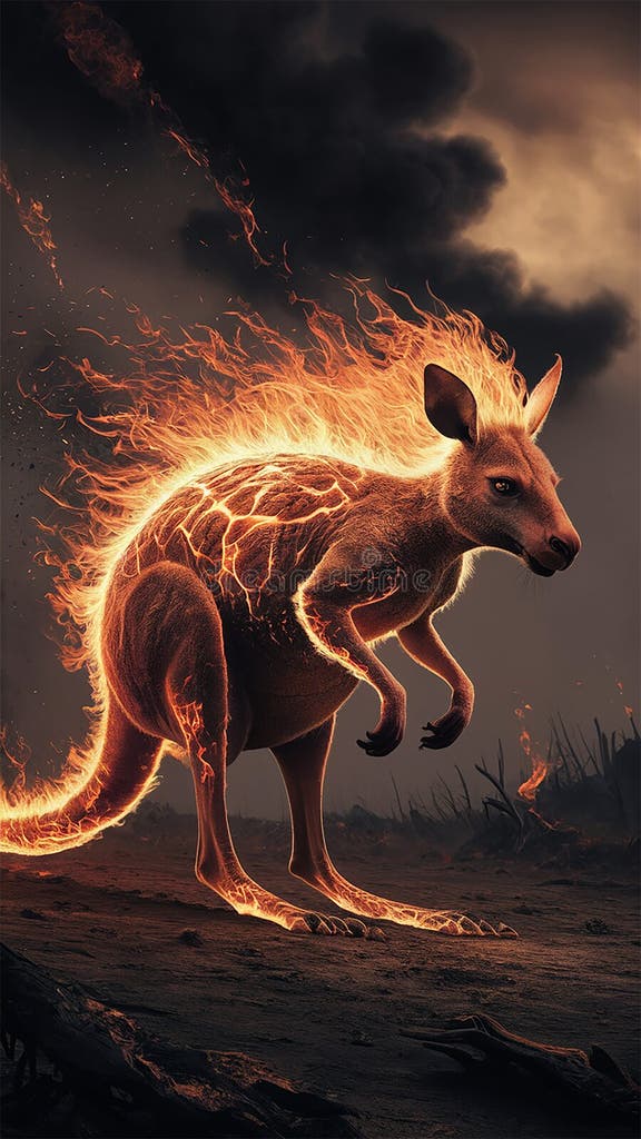 A Mythical Kangaroo-fire Hybrid Creature, Set Against a Dramatic and ...