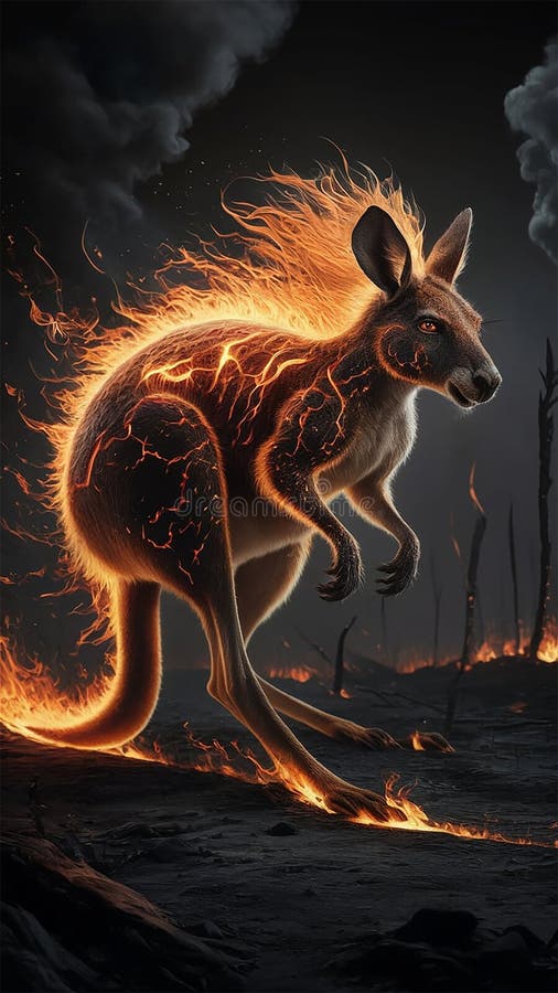 A Mythical Kangaroo-fire Hybrid Creature, Set Against a Dramatic and ...