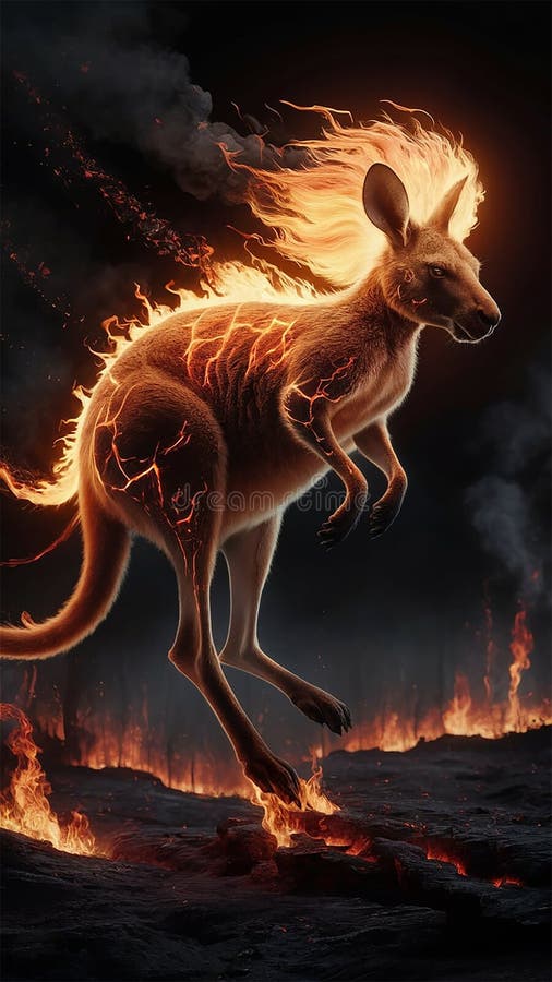 A Mythical Kangaroo-fire Hybrid Creature, Set Against a Dramatic and ...
