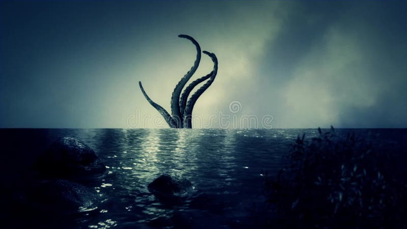 Mythical Kraken Giant Squid Tentacles Stock Video - Video of horizon ...