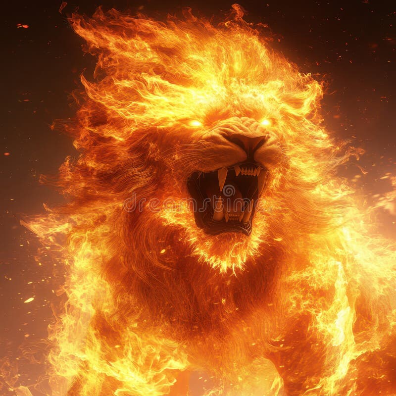 Mythical Lion with Fiery Glowing Mane, Exuding Power and Intensity ...