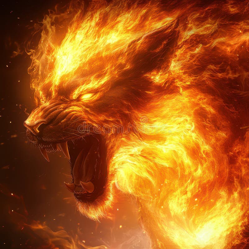 Mythical Lion with Fiery Glowing Mane, Exuding Power and Intensity ...