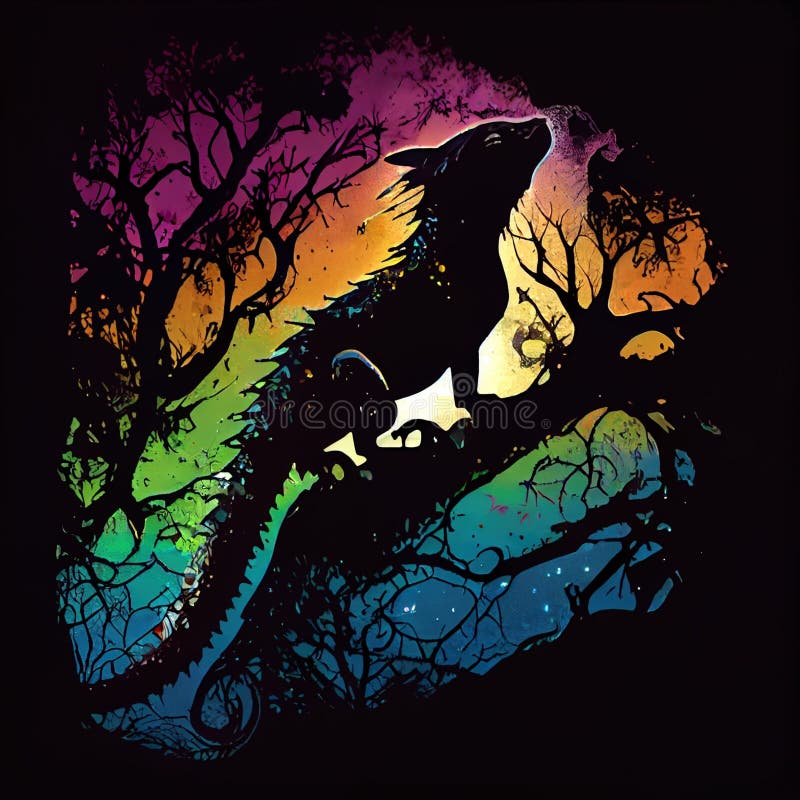 Mythical Lizard Silhouette, Made with Generative AI Stock Illustration ...