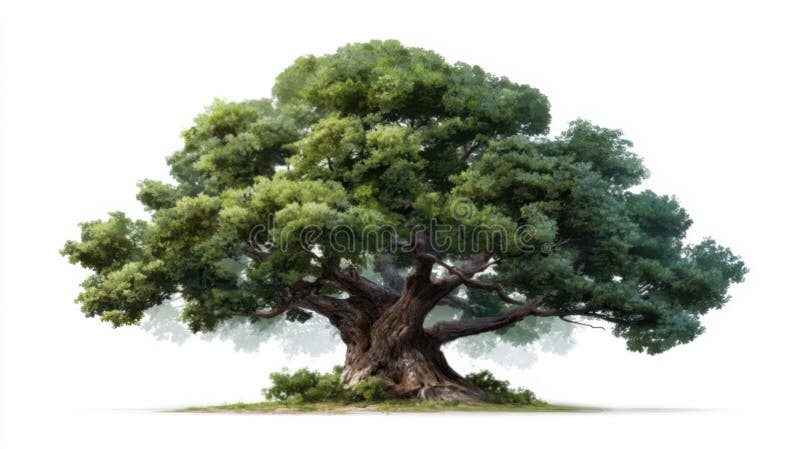 Mythical Oak Tree and Elf Spirit in Watercolor before White Background ...