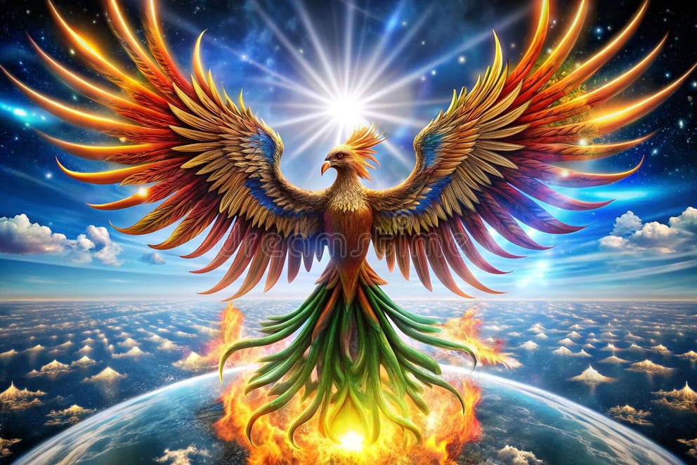 Mythical Phoenix Arose Above Earth Stock Illustration - Illustration of ...