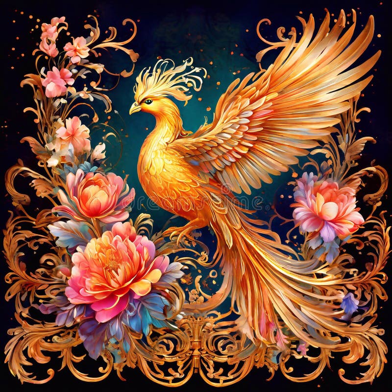 Phoenix Bird Flowers Stock Illustrations – 908 Phoenix Bird Flowers ...