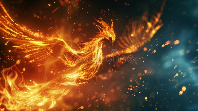 Mythical Phoenix with Fiery Feathers Stock Illustration - Illustration ...