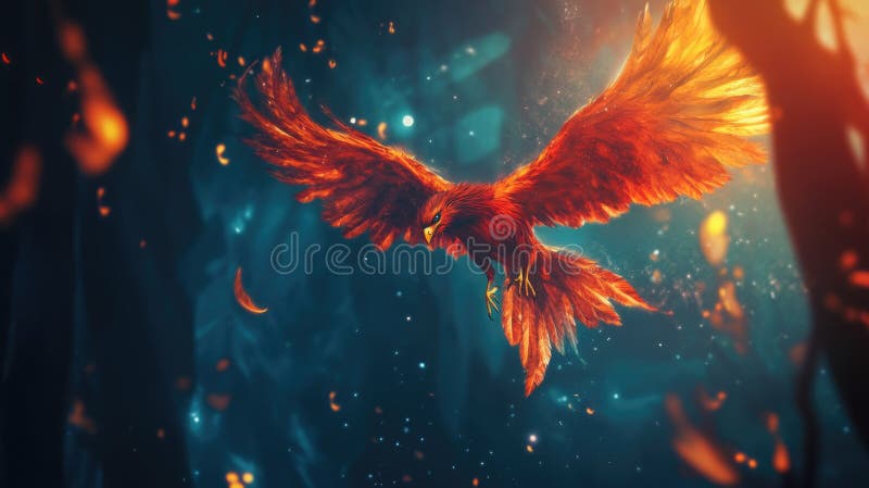Mythical Phoenix in Flame Sky Stock Photo - Image of fantasy, detail ...