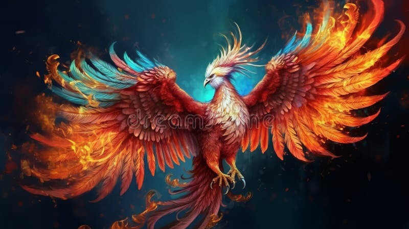 Mythical Phoenix with Open Wings Illustration with Bright Colors Stock ...