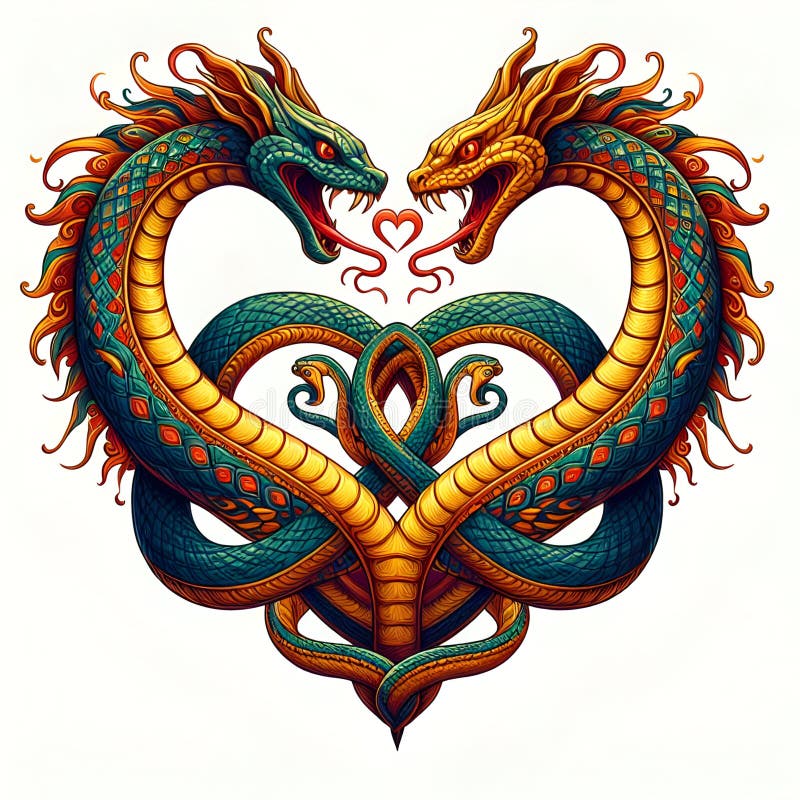 Mythical Romance: Intertwined Dragons Create a Heart. Stock ...