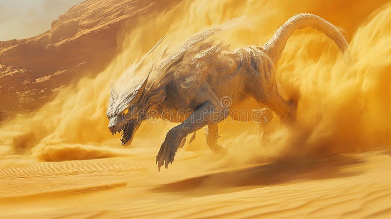 Mythical Sand Creature Running through Desert Storm Stock Illustration ...