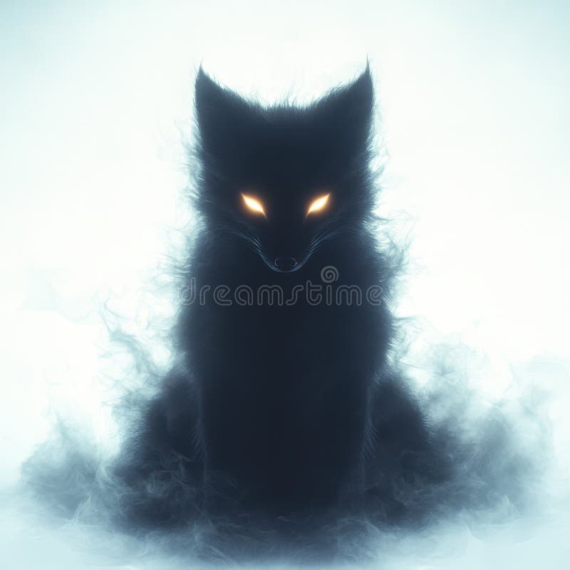 Mythical Shadow Fox with Luminous Eyes Surrounded by Mist Stock ...