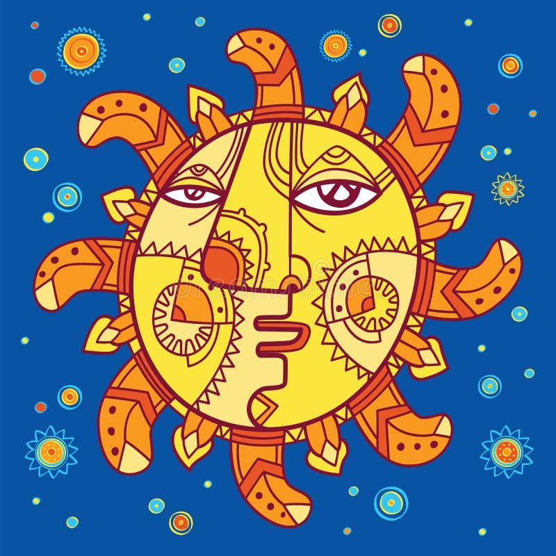 Mythical Sun Character with a Human Face Stock Vector - Illustration of ...