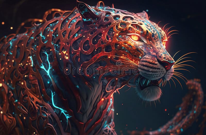 Mythical Tiger on Dark Background Stock Illustration - Illustration of ...