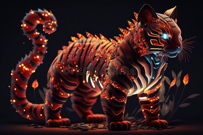 Mythical Tiger on Dark Background Stock Illustration - Illustration of ...