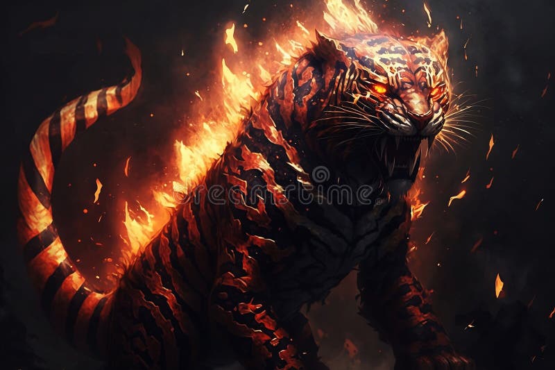 Mythical Tiger on Dark Background Stock Illustration - Illustration of ...