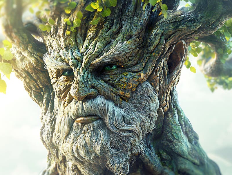 Mythical Tree Figure with Detailed Facial Features and Foliage Stock ...