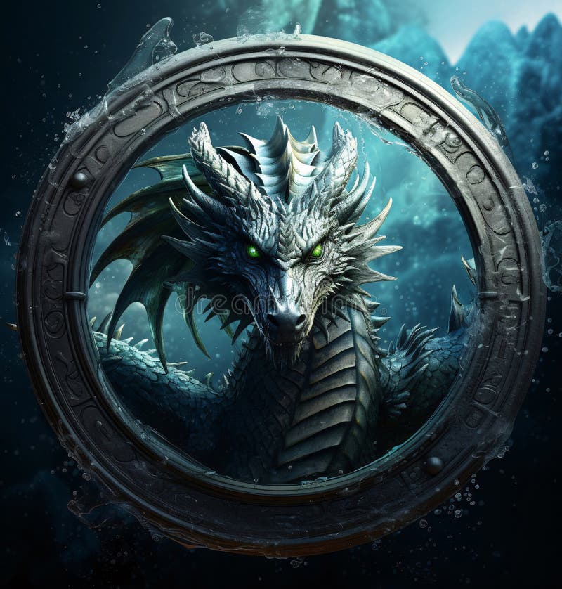 A Mythical Water Dragon Emerging from the Water Surface. Eastern ...