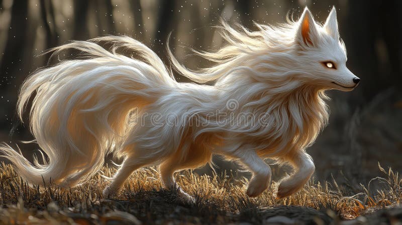 Mythical White Fox in Forest Stock Illustration - Illustration of ...