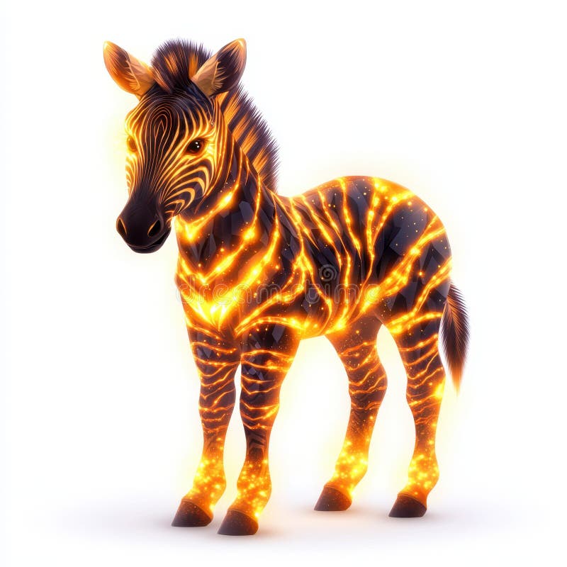 Mythical Zebra with Golden Stripes and Glowing Features Stands ...