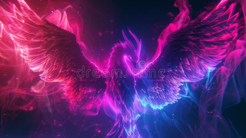 A Mythological Deity Resembling a Neon Phoenix Rising from the Ashes ...