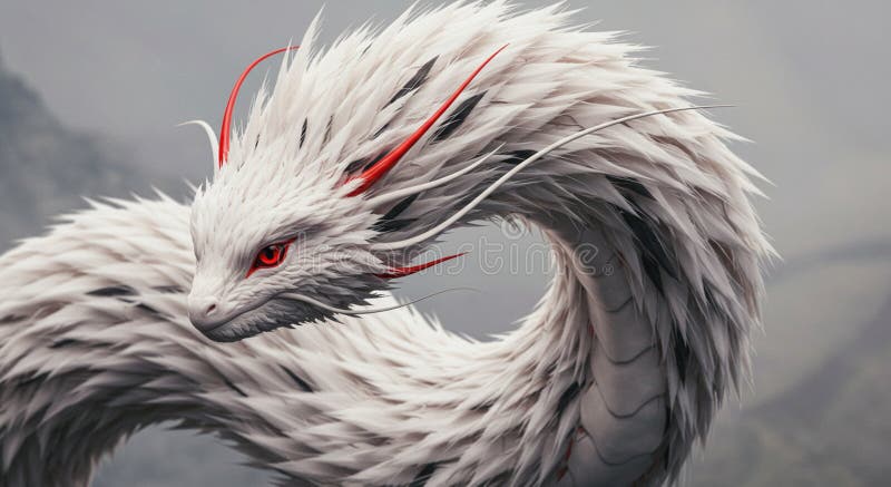 A Mythological Dragon Features a Sleek, Serpentine Form. Covered in ...