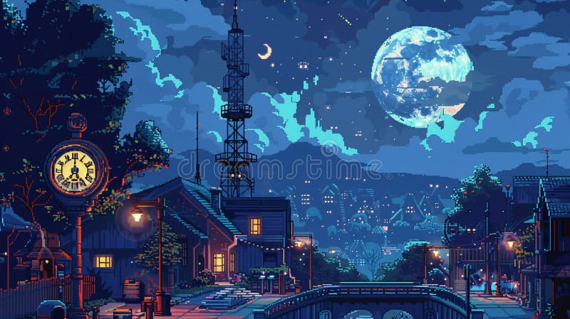 Mythological Scene in Pixel Art, Featuring a Steampunk Clock Powered by ...