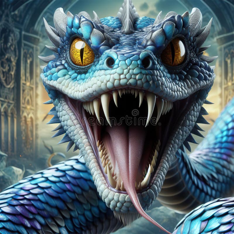 Mythological Snake Basilisk Coming Toward Camera with Mouth Open Stock ...