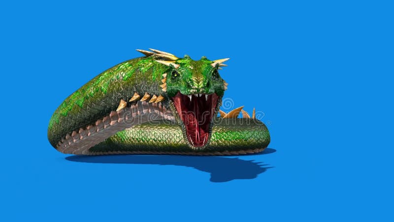 Mythological SNAKE Monster Dragoon Blue Screen 3D Rendering Animation ...