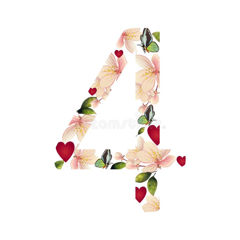 Número Cuatro Con Las Flores Ilustración del Vector - Ilustración de ...