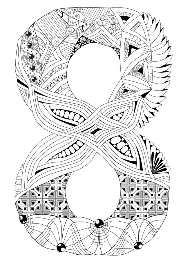 Zentangle Del Número Ocho Para Colorear Objeto Decorativo Del Vector ...