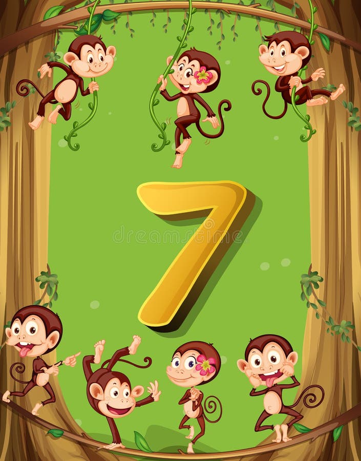 Número Sete Com Os 7 Macacos Na árvore Ilustração do Vetor - Ilustração ...