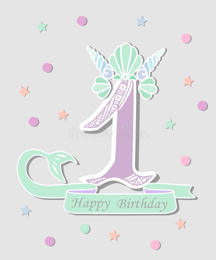 Número Uno Con La Cola Y Shell Crown De La Sirena Stock de ilustración ...