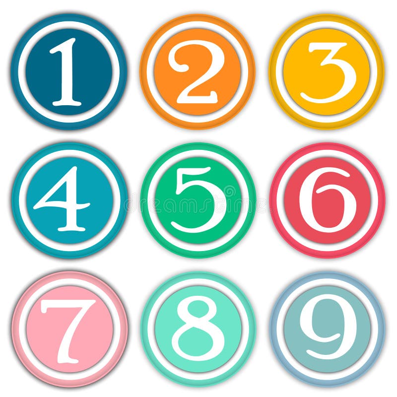 Números Em Círculos De Papel De Cor Clara Ilustração Stock - Ilustração ...