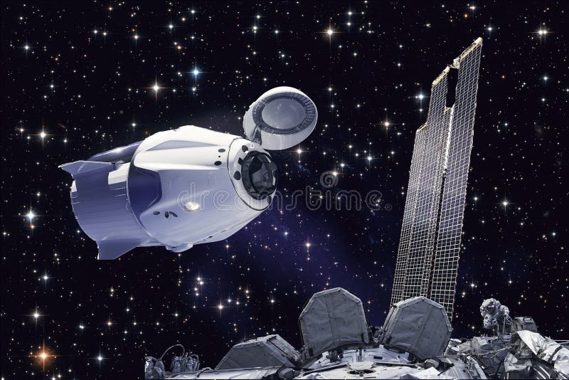 A Spaceship Capsule Coming To the Space Station. the Elements of this ...