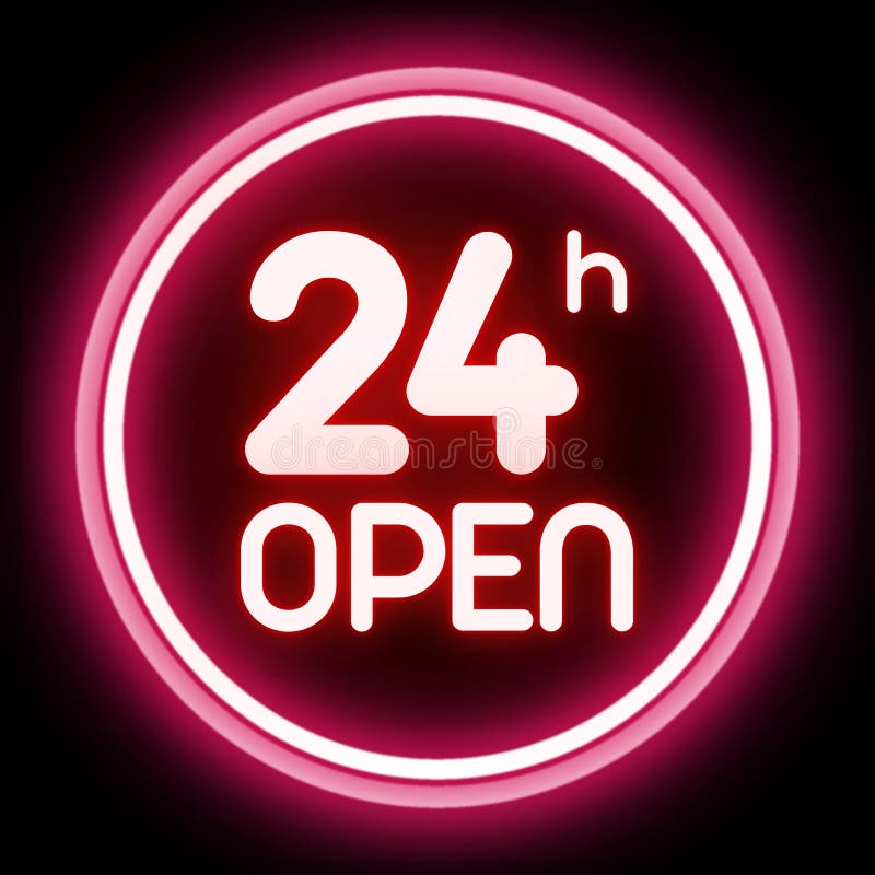 Open 24 h neon icon stock illustration. Illustration of advertising ...