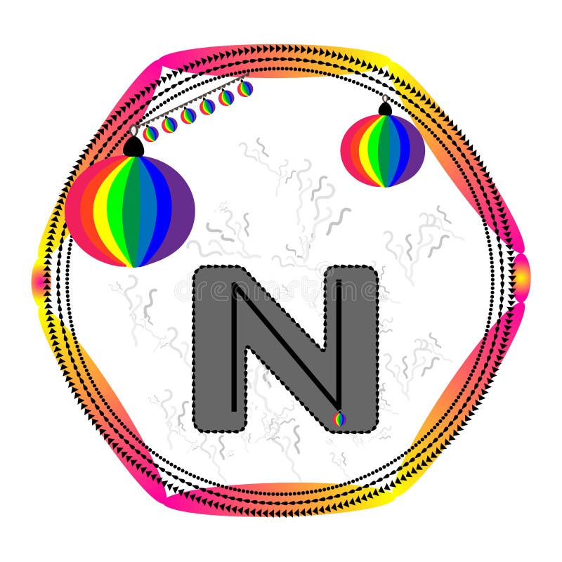 Alphabet N. Letter N Gradient Label. Rainbow Ball Sticker Frame Vector ...