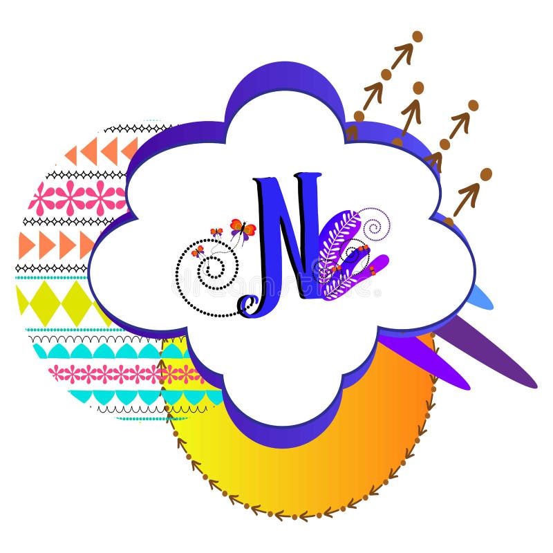 N Alphabet. Letter N Gradient Label. Vector Sticker Frame Using Shapes ...