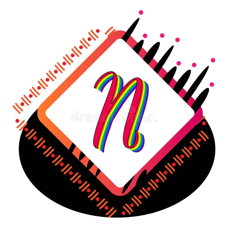 N Letter. Alphabet N Sticker. Rainbow Style Character on Abstract ...