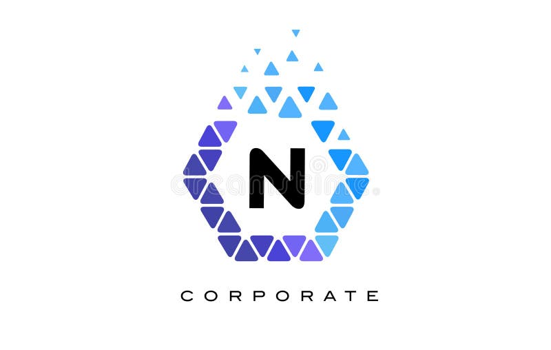N Blue Hexagon Letter Logo with Triangles. Stock Illustration ...