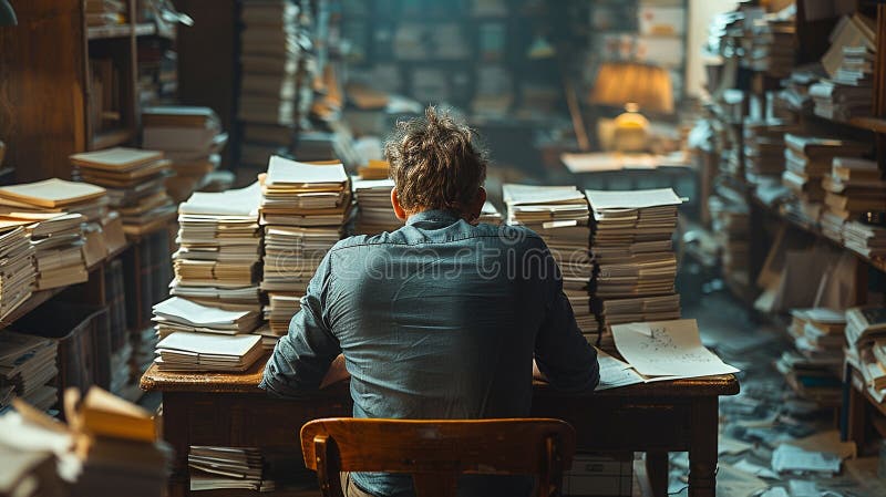 N Exhausted Office Worker is Facing Work Overload. AI Generated. Stock ...