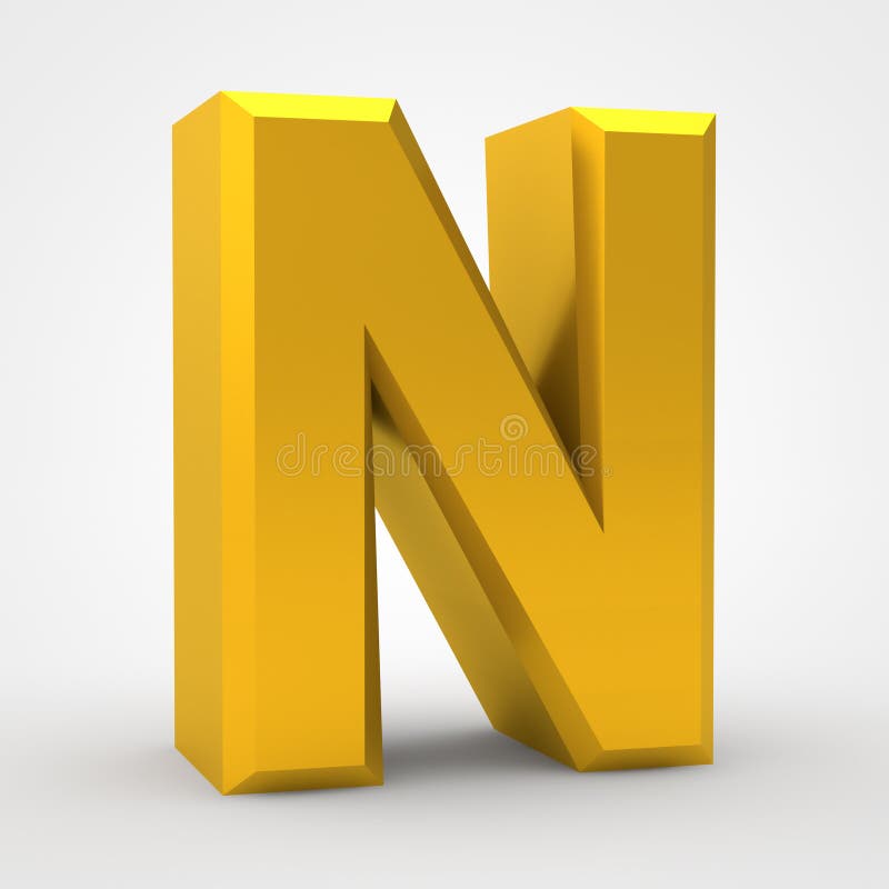 N Gold Alphabet Word on White Background Illustration 3D Rendering ...