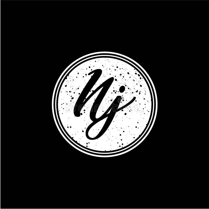 N J Initial Handwriting in Black and White Circle Frame Design Stock ...