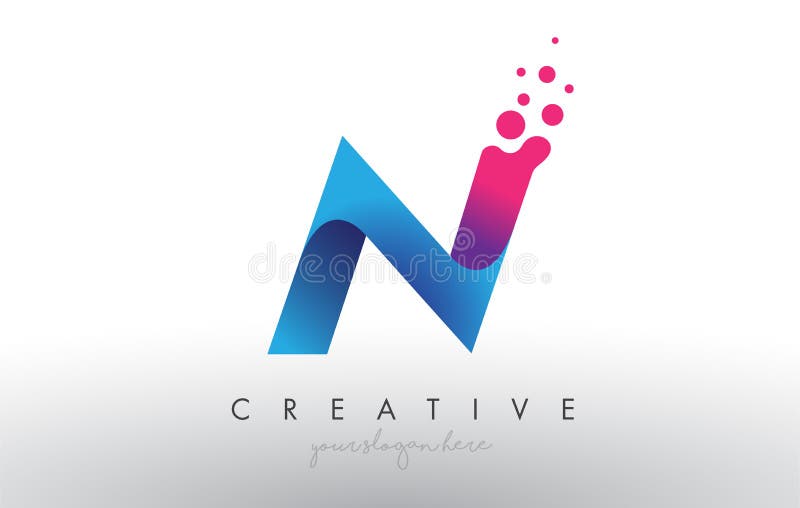 N Letter Design with Creative Dots Bubble Circles and Blue Pink Colors ...