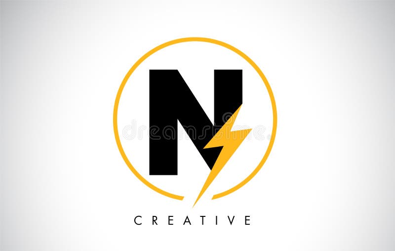 N Letter Logo Design with Lighting Thunder Bolt. Electric Bolt Letter ...