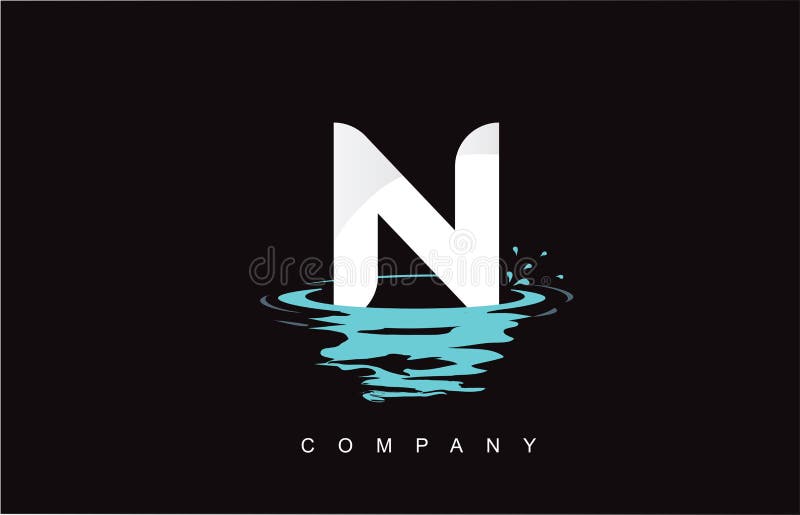 N Letter Logo Design with Water Splash Ripples Drops Reflection Stock ...