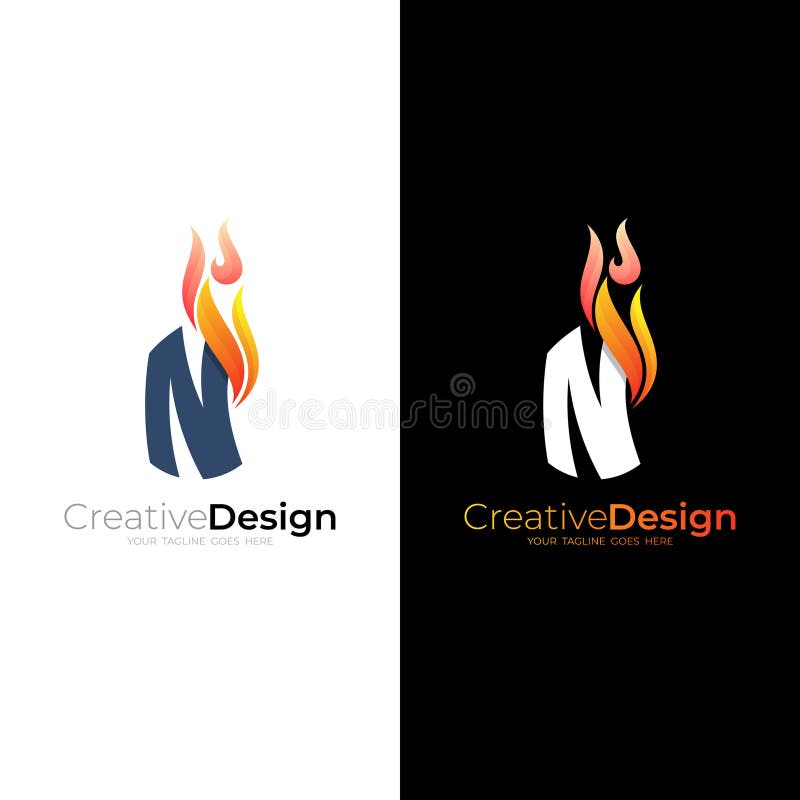 N Logo and Flame Design Vector, Burning Fire Icon Stock Vector ...